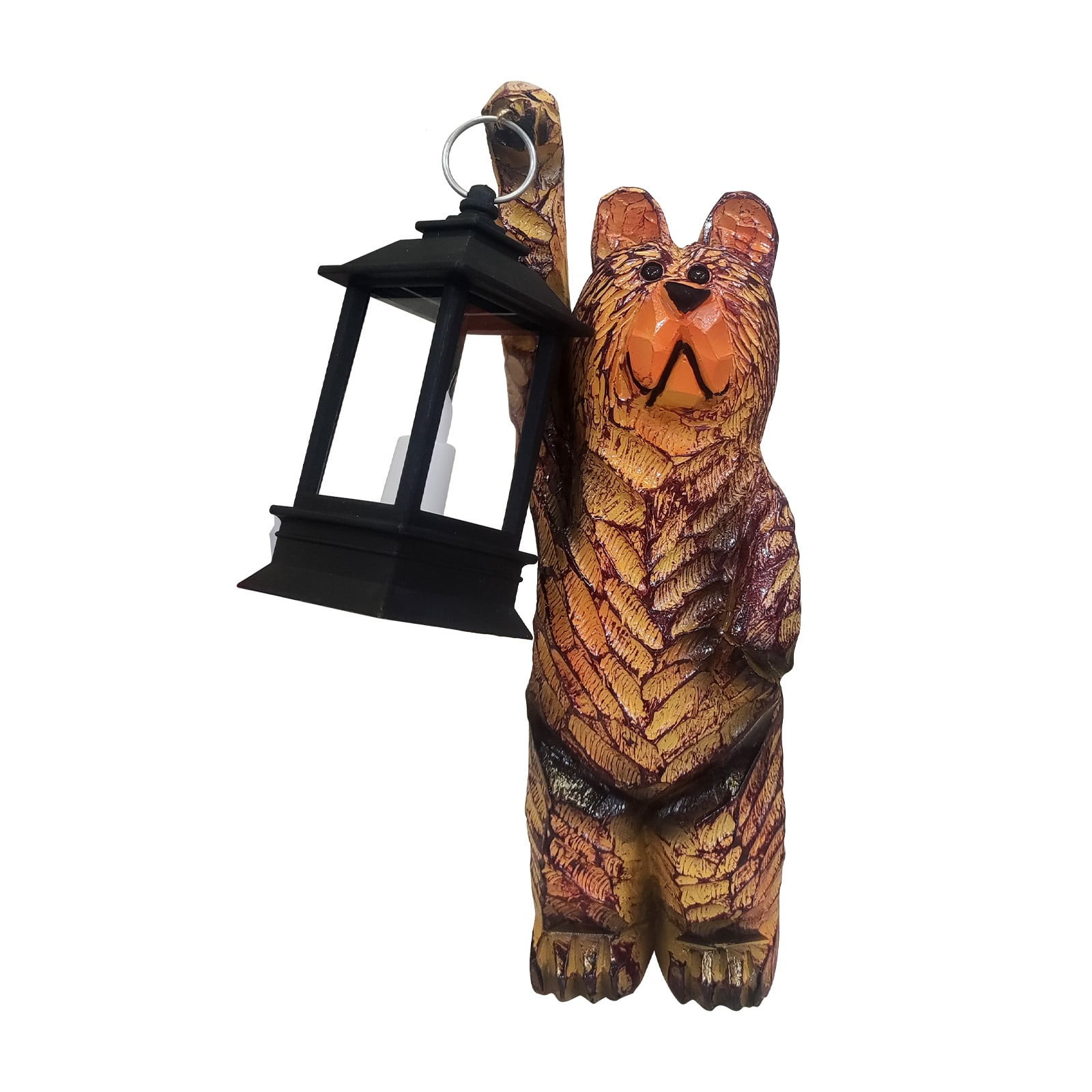 Garden Sculpture,Farmhouse Black Bear Solar Garden Statue with Glass ...