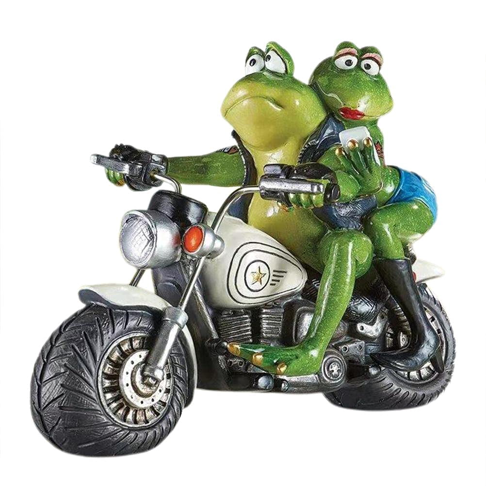 Garden Sculpture Funny Motorcycle Frog Statue Garden Art Figurines for ...