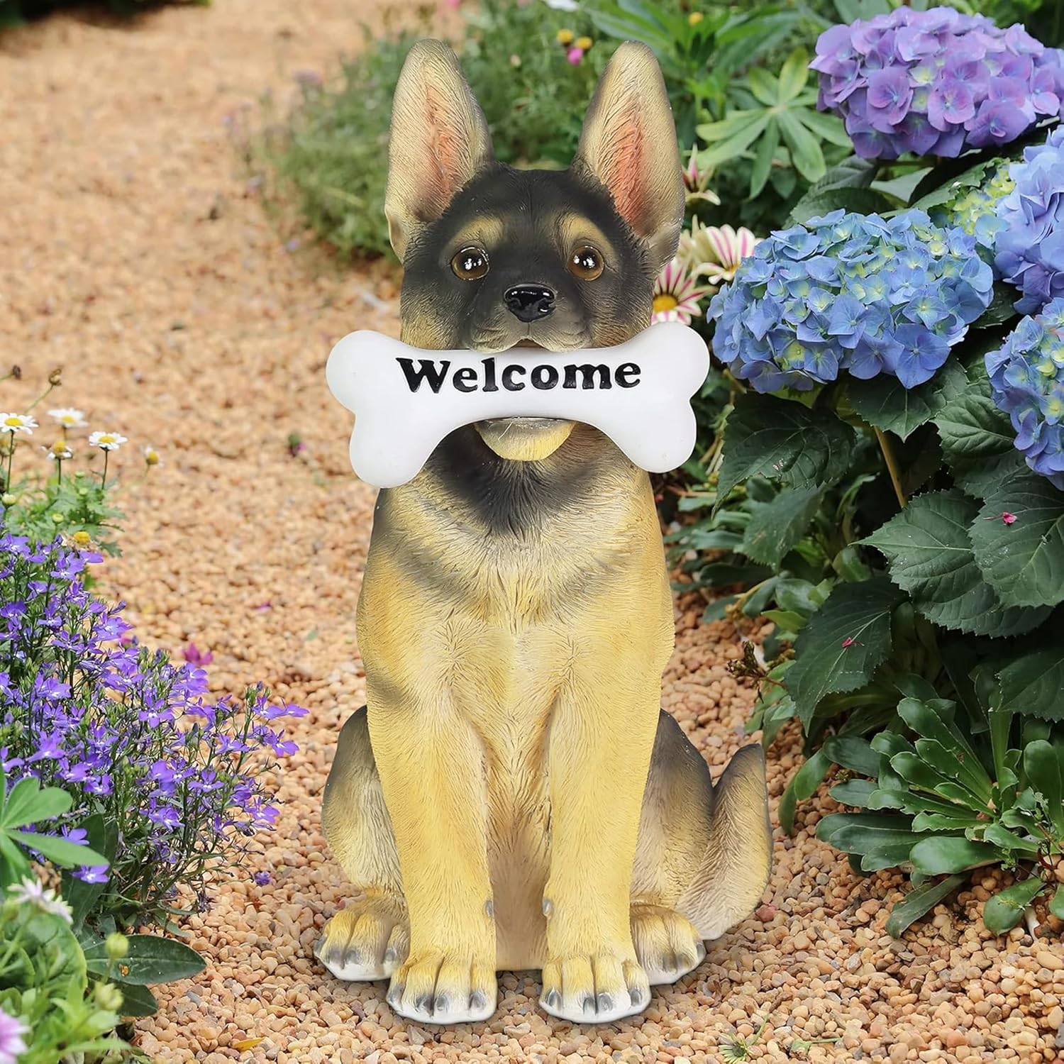 Garden Sculpture, Solar German Shepherd Dog Statue, LED Welcome Sign ...