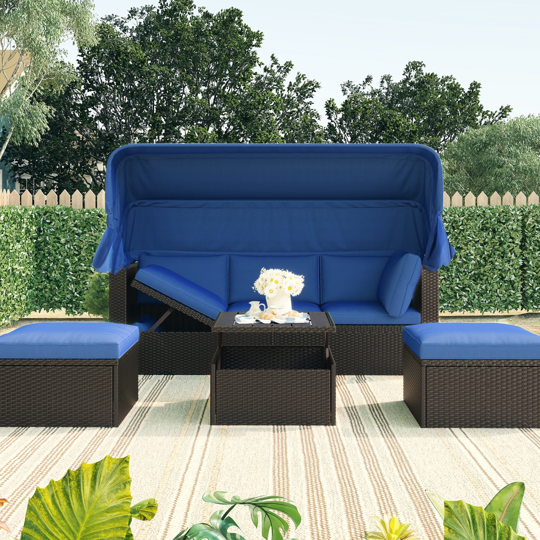 Garden Seating Set | Retractable Canopy & Wicker Construction | Water ...