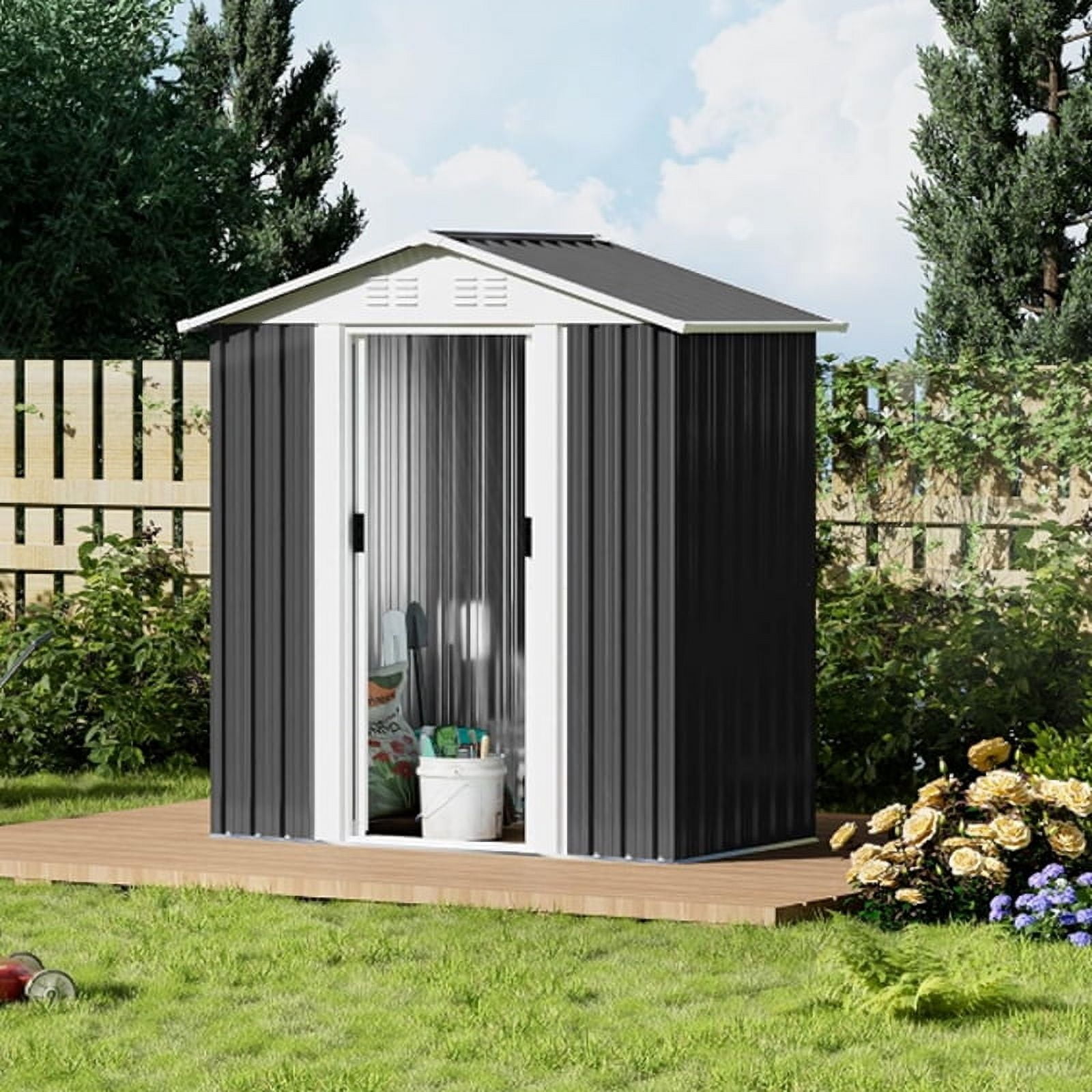 Garden Sheds 5X3 Feet Dark Grey Outdoor Storage Shed With Aluminum ...