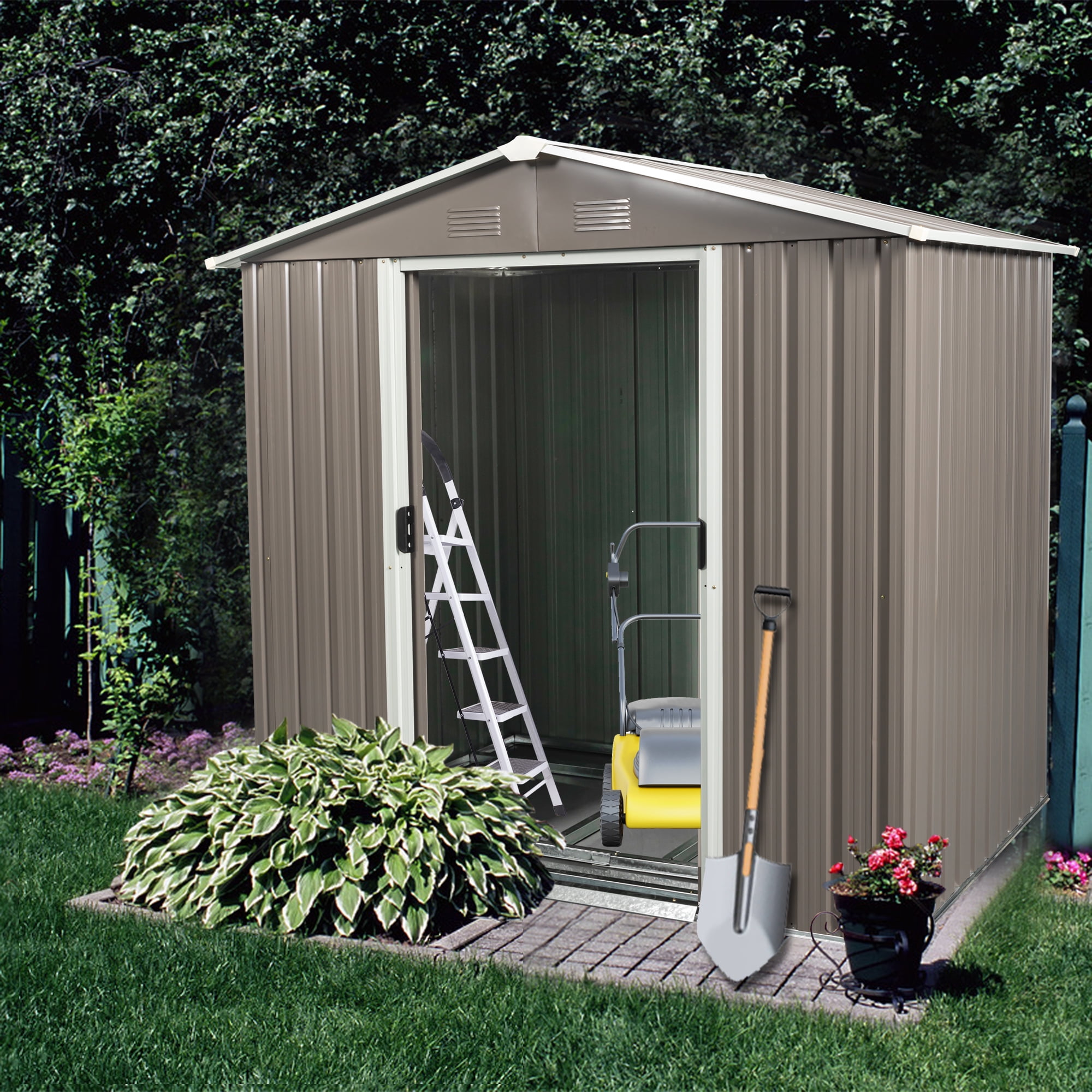 Garden Sheds, 6ft x 5ft Outdoor Metal Storage Shed gray, Outdoor Sheds ...