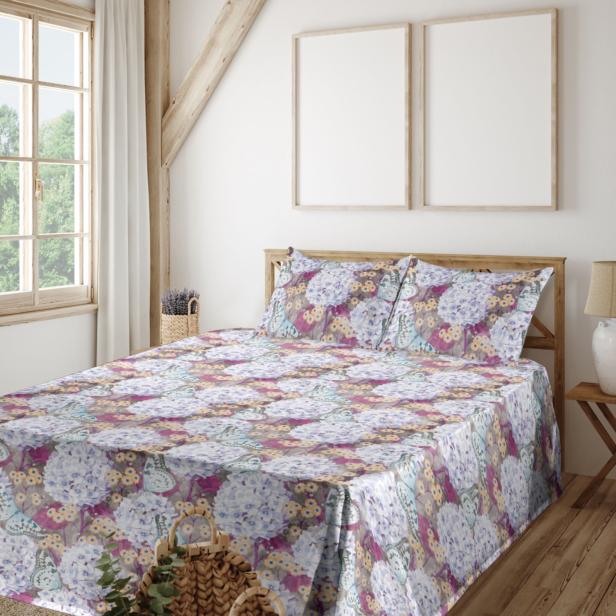 Garden Sheet Set, Circular-Formed Flowers with Butterflies Spring ...