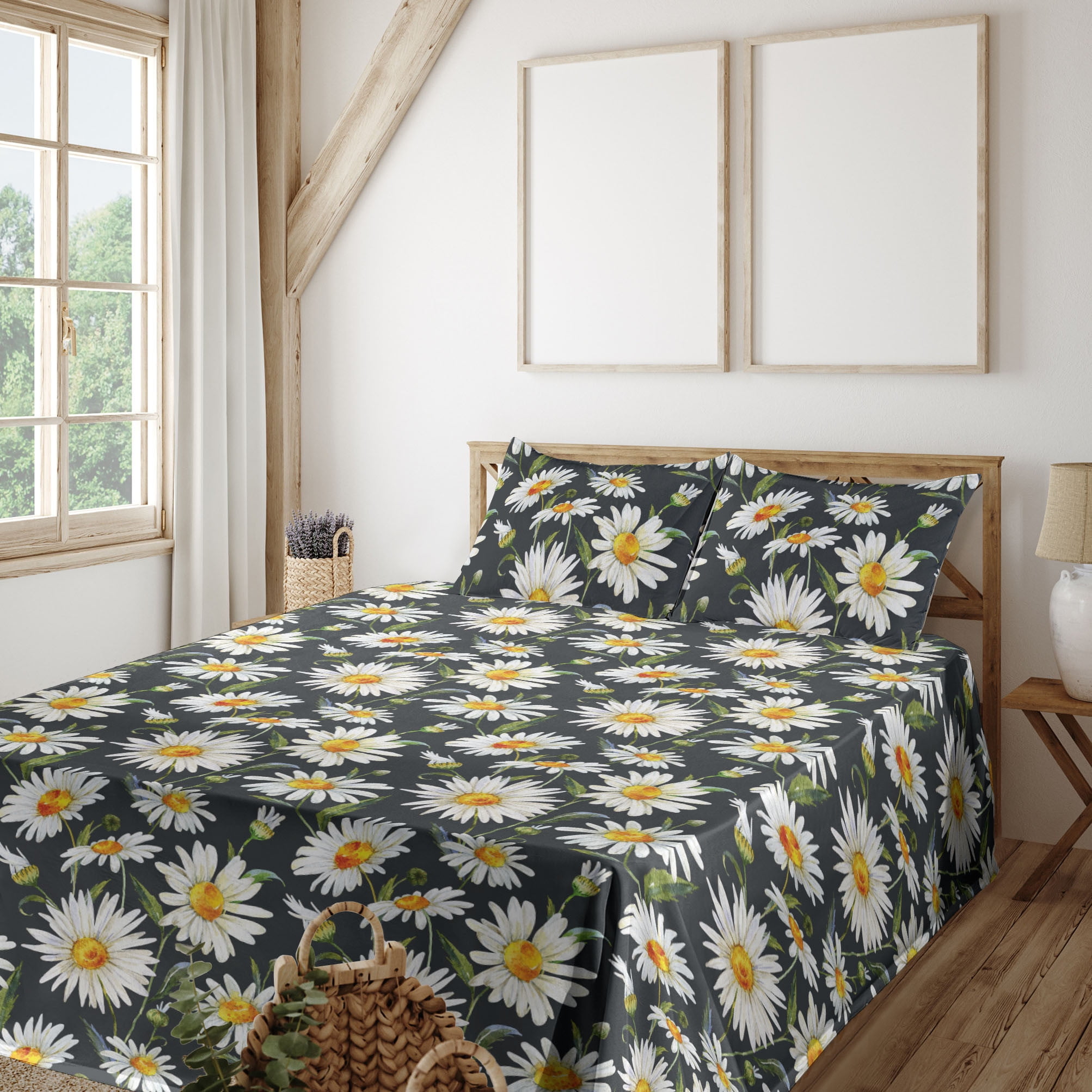 Garden Sheet Set, Vintage Watercolor Style Sunflowers and Leaves ...