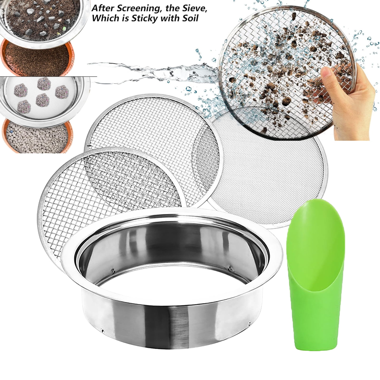 Garden Sieve Sifting Soil Sifter,3 Sieve Mesh Filter Sizes and Shovel ...