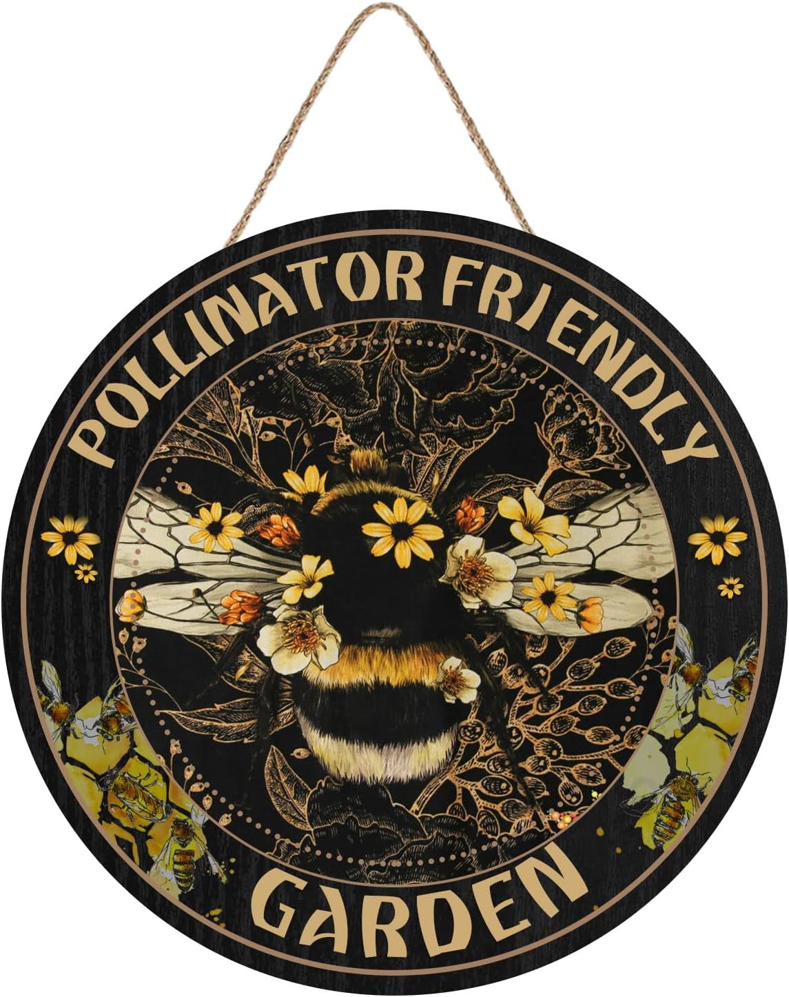 Garden Sign Pollinator Friendly Bee Retro Yard Wooden Plaques Hanging ...