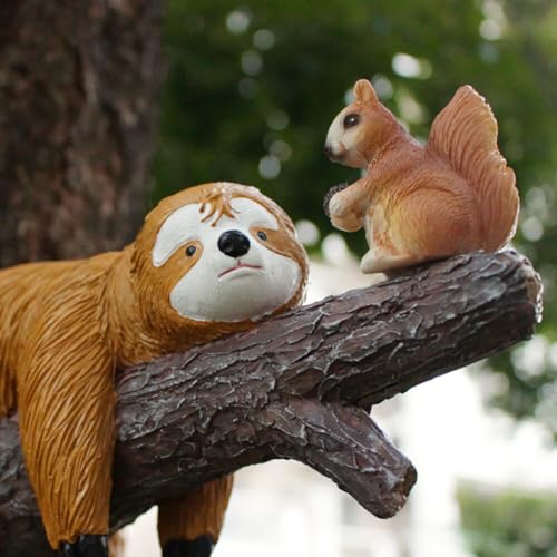 Garden Sloth Squirrel Tree Sculpture Resin Statue Outdoor Sloths and ...
