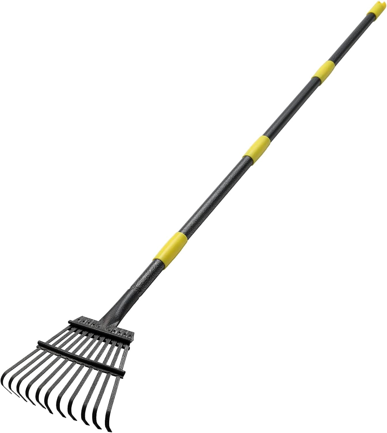 BsBsBest Metal Leaf Rake for Garden Lawns, 60 Inches Long, Adjustable ...