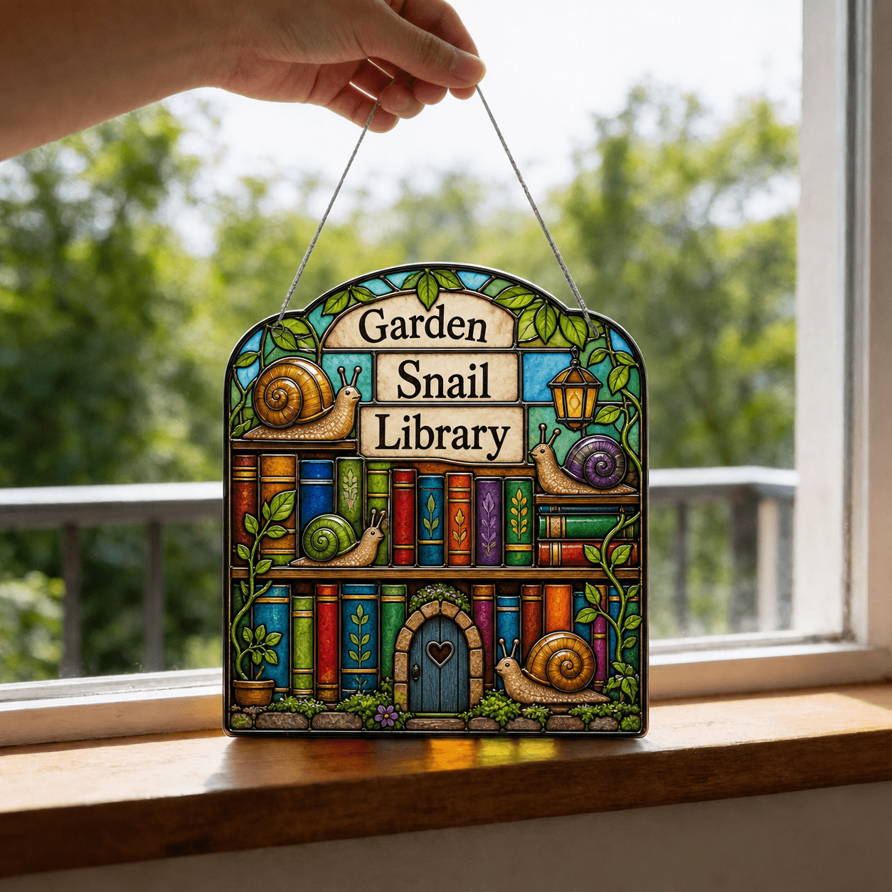 Garden Snail Library Acrylic Suncatcher Window Hanging Gift for Book ...