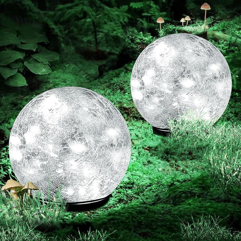 Garden Solar Ball Lights Outdoor Waterproof, 50 LED Cracked Glass Globe ...