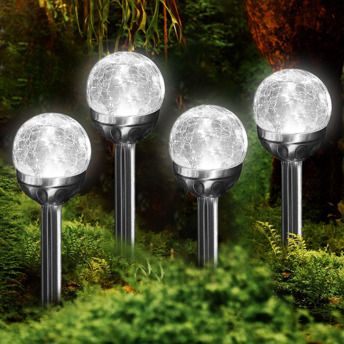 4-Pack Solar Garden Lights, Waterproof Cracked Glass Ball LED, Outdoor ...