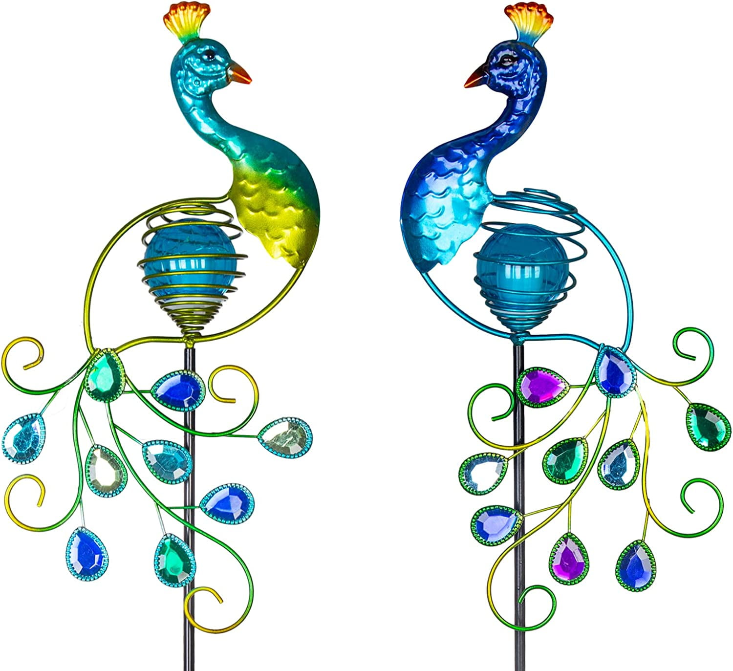 Garden Solar Lights Decorative, 2 Pack Metal Peacock Solar Lights Stake ...