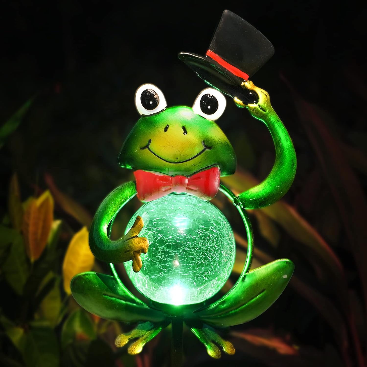 Garden Solar Lights Outdoor Decorations, Waterproof Frog Crackle Glass ...