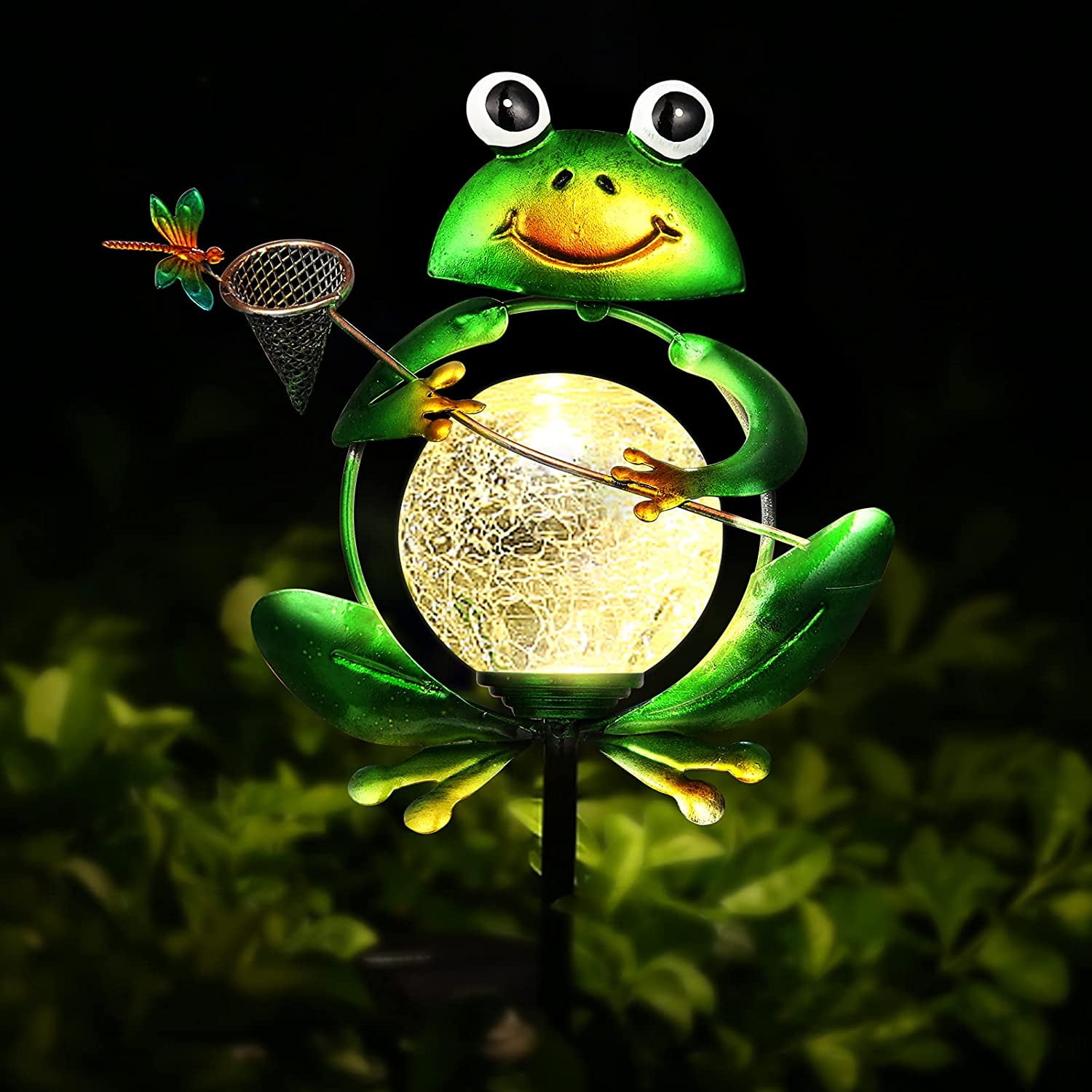 Garden Solar Lights Outdoor Decorations, Waterproof Frog Crackle Glass ...