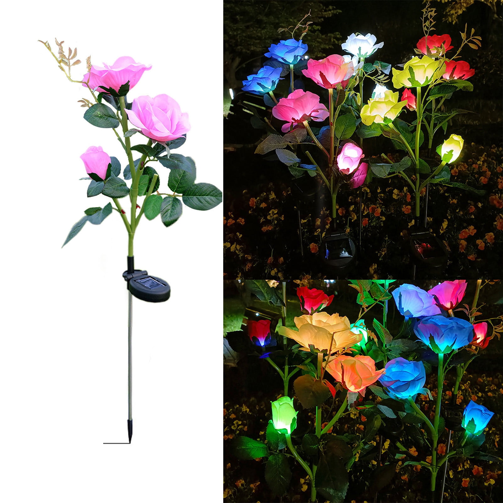 Garden Solar Rose Stake Lights,7 Color Changing Solar Lights,Outdoor ...