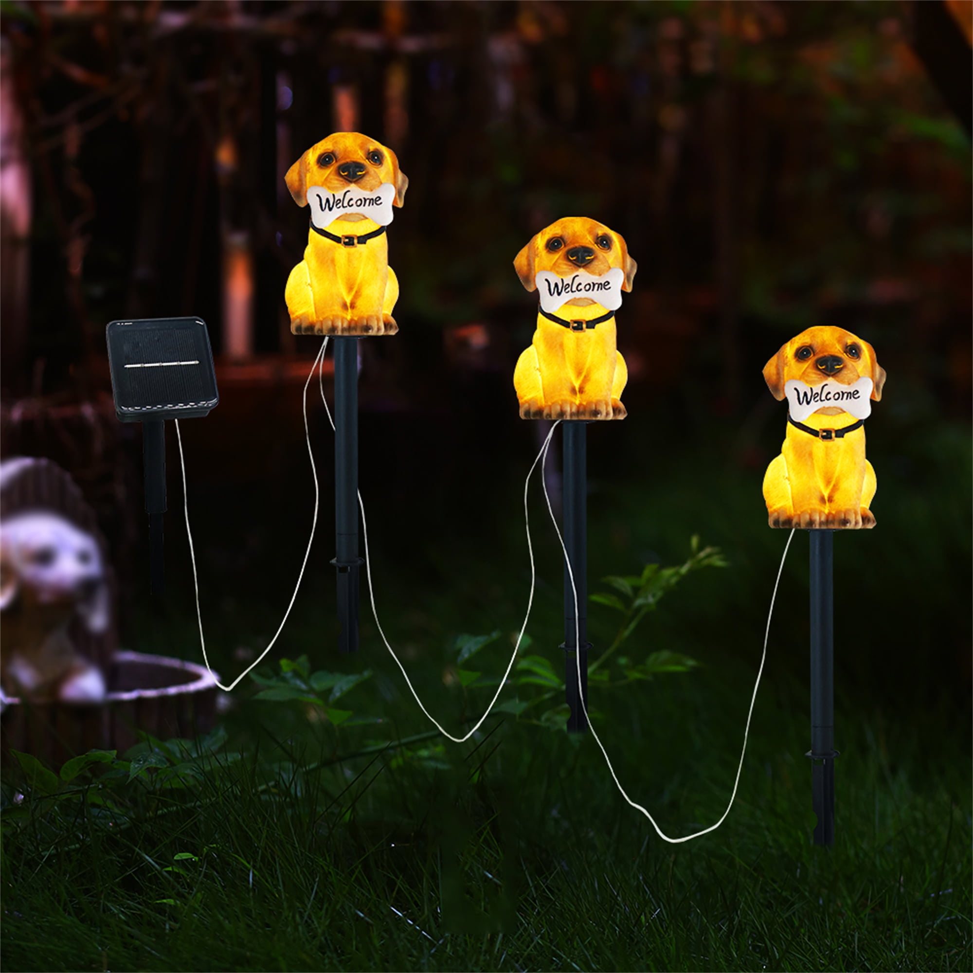Garden Solar Stake Lights, Puppy Dog Shape with Welcome Solar Powered ...