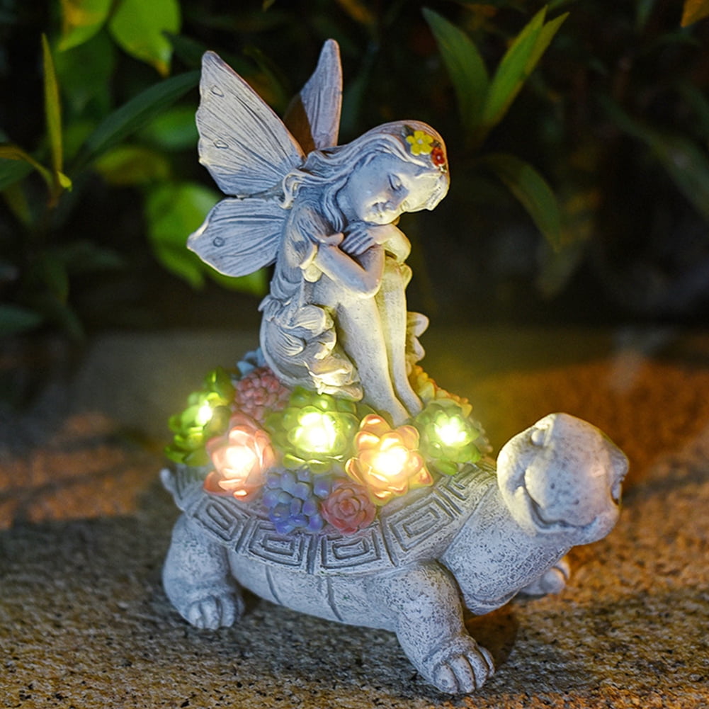 Garden Solar Turtle Angels Statues with Succulents LED Lights for ...