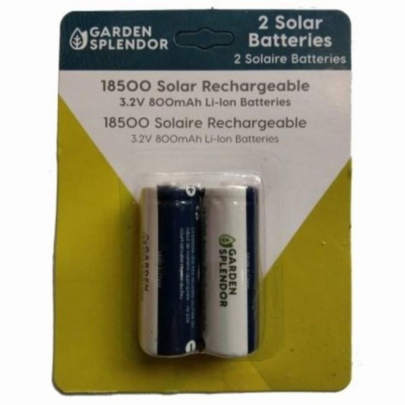 Garden Splendor 830-1907 Solar Rechargeable Batteries, 18500, 2-Pk ...