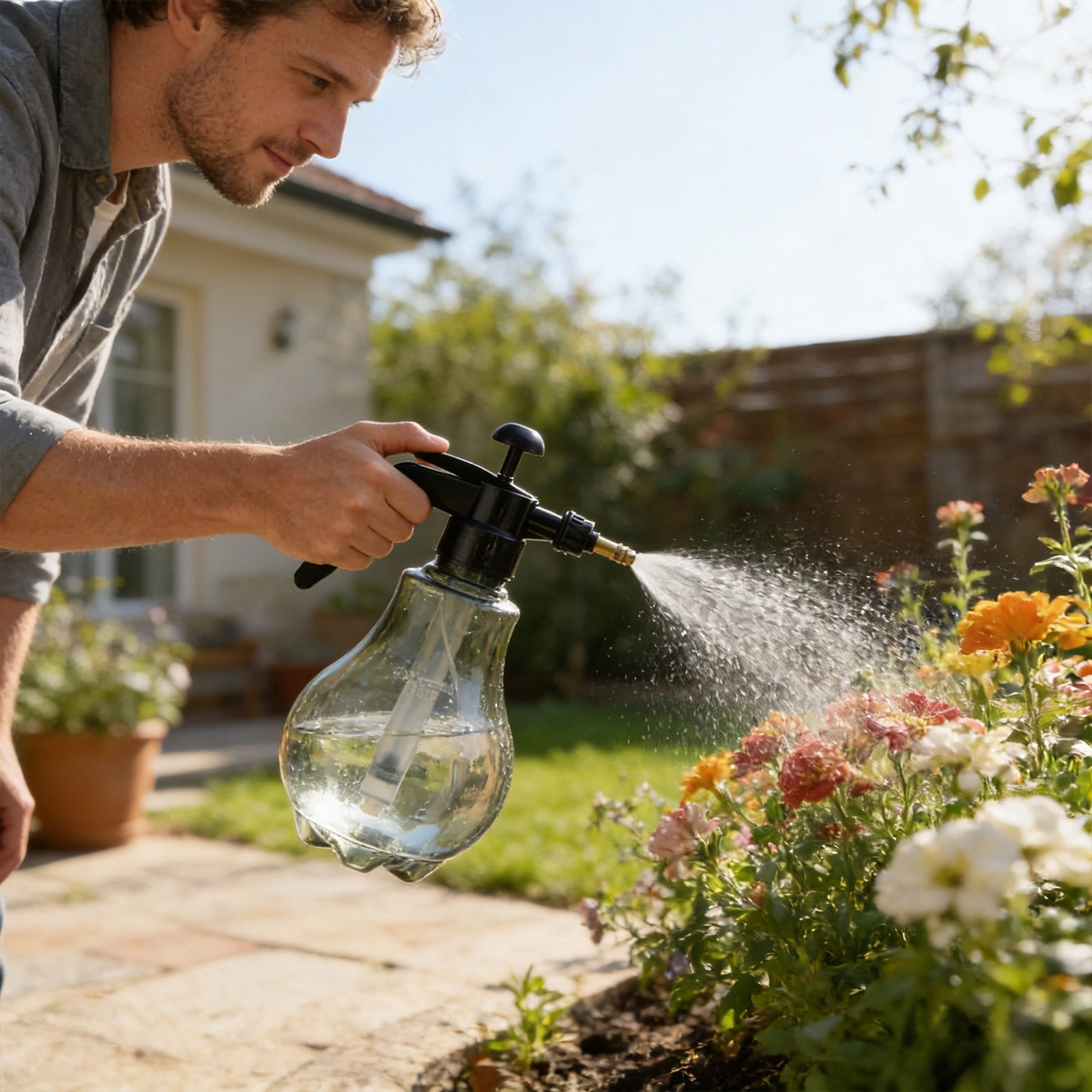 Garden Spray Bottle 1.5L Pressurized Watering Can - Fine Mist Plant ...
