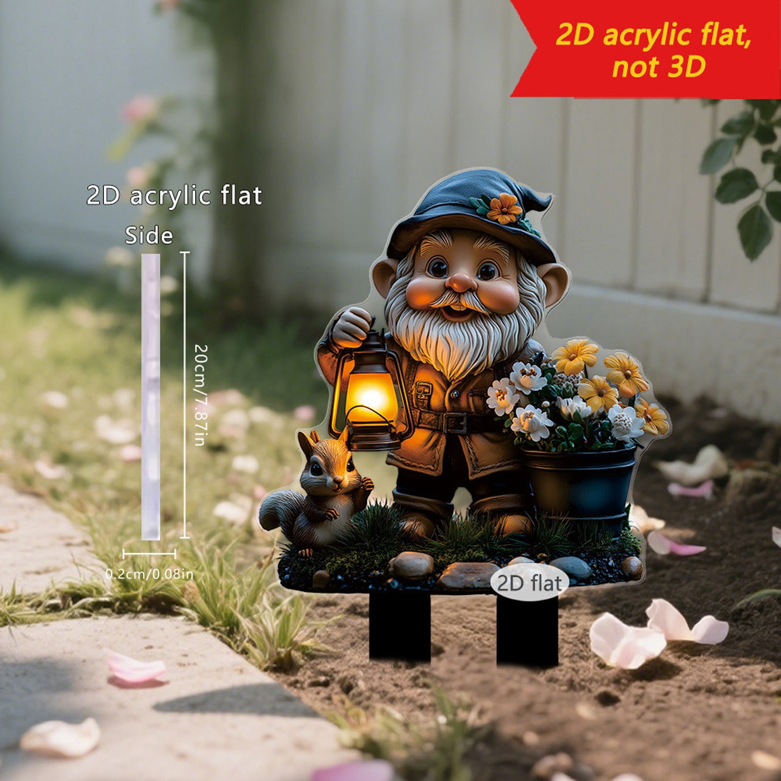 Garden Stake Dwarf Ground Planting Decoration 2D Outdoor Whimsical ...