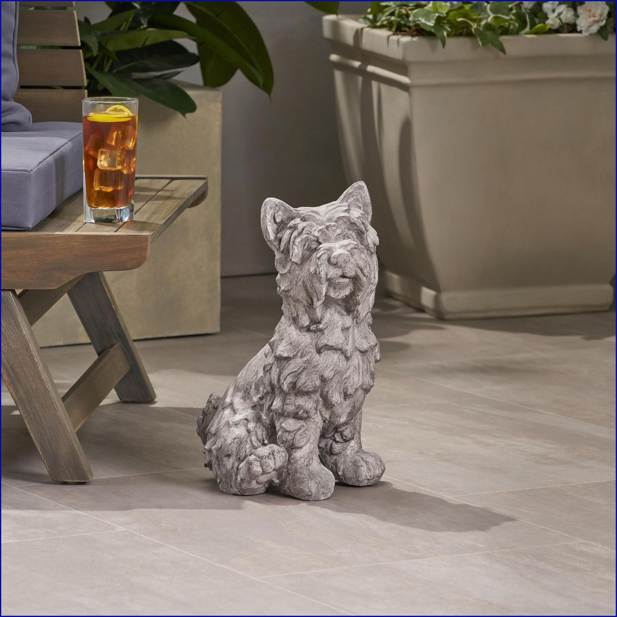 Garden Statue | Cast Stone Terrier Dog Outdoor Statue, Antique Gray ...