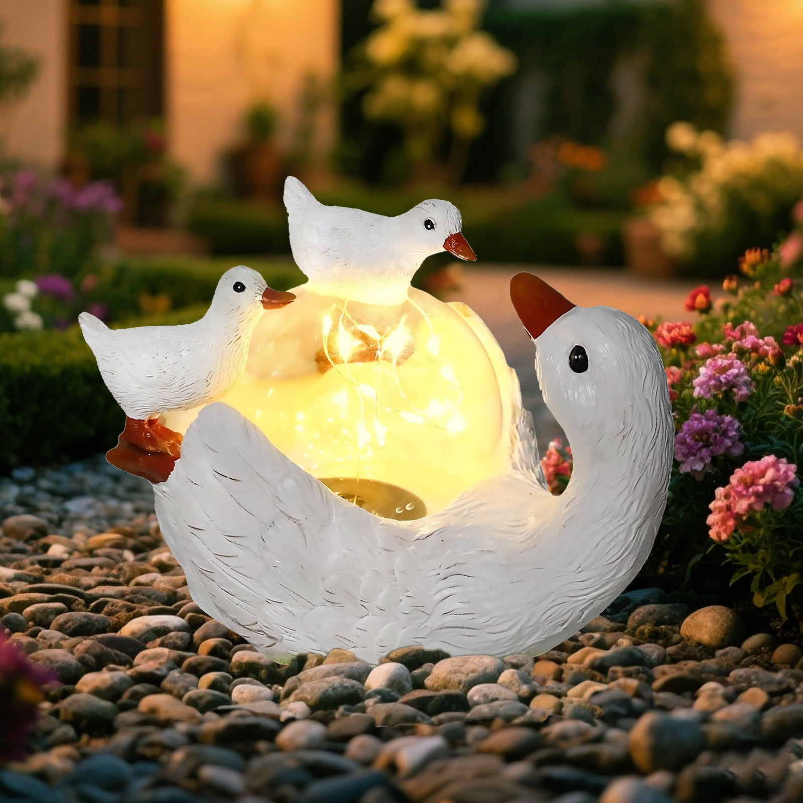 Garden Statue Outdoor, Cute Duck Solar Statue Resin Figurine Lights ...