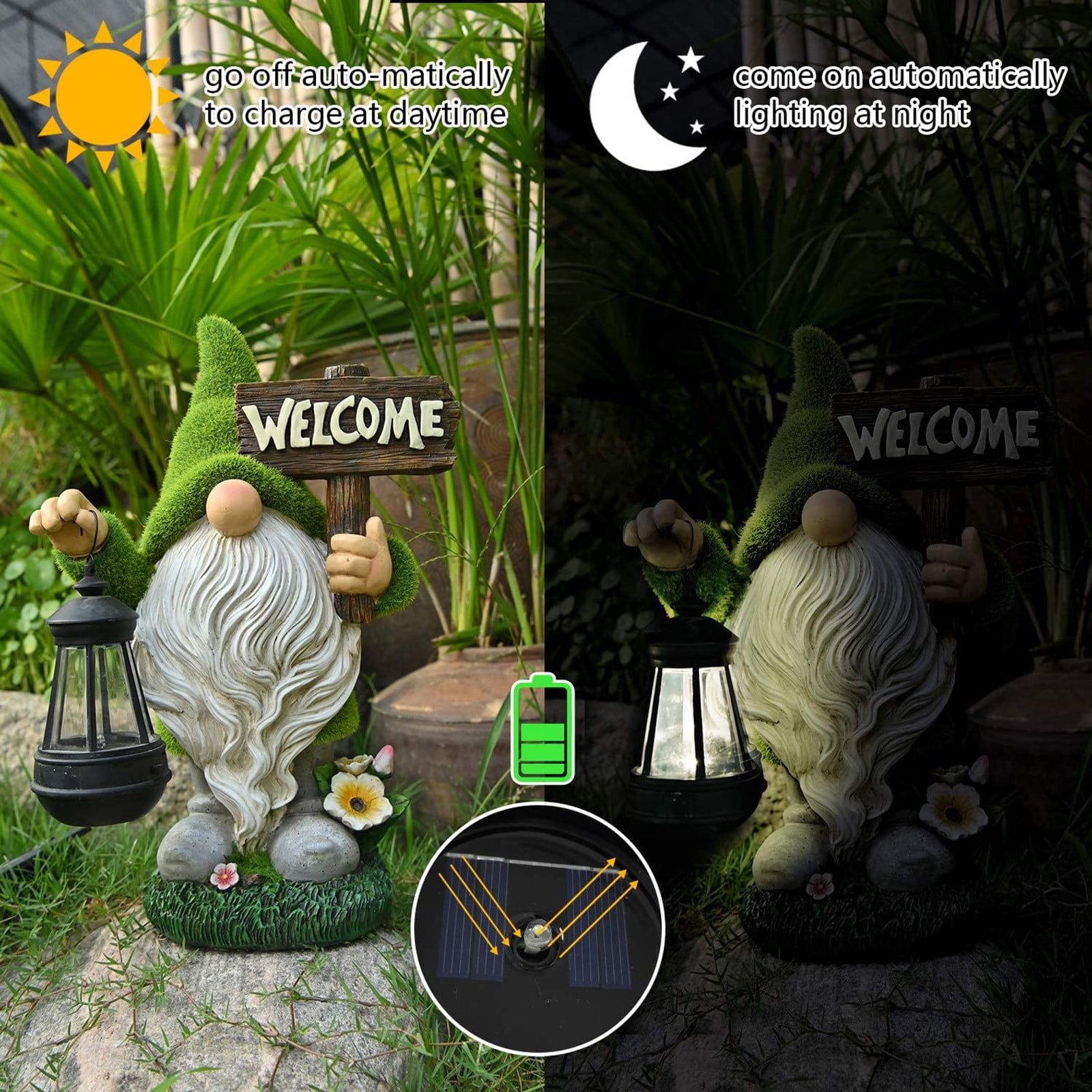 Garden Statue Resin Statue Carrying Magic Ball And Solar Led Light