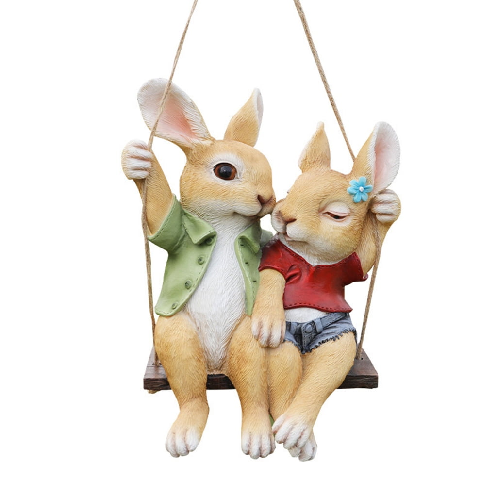 Garden Statue Resin Swing Rabbit Hanging Rabbit Sculpture Figurine ...