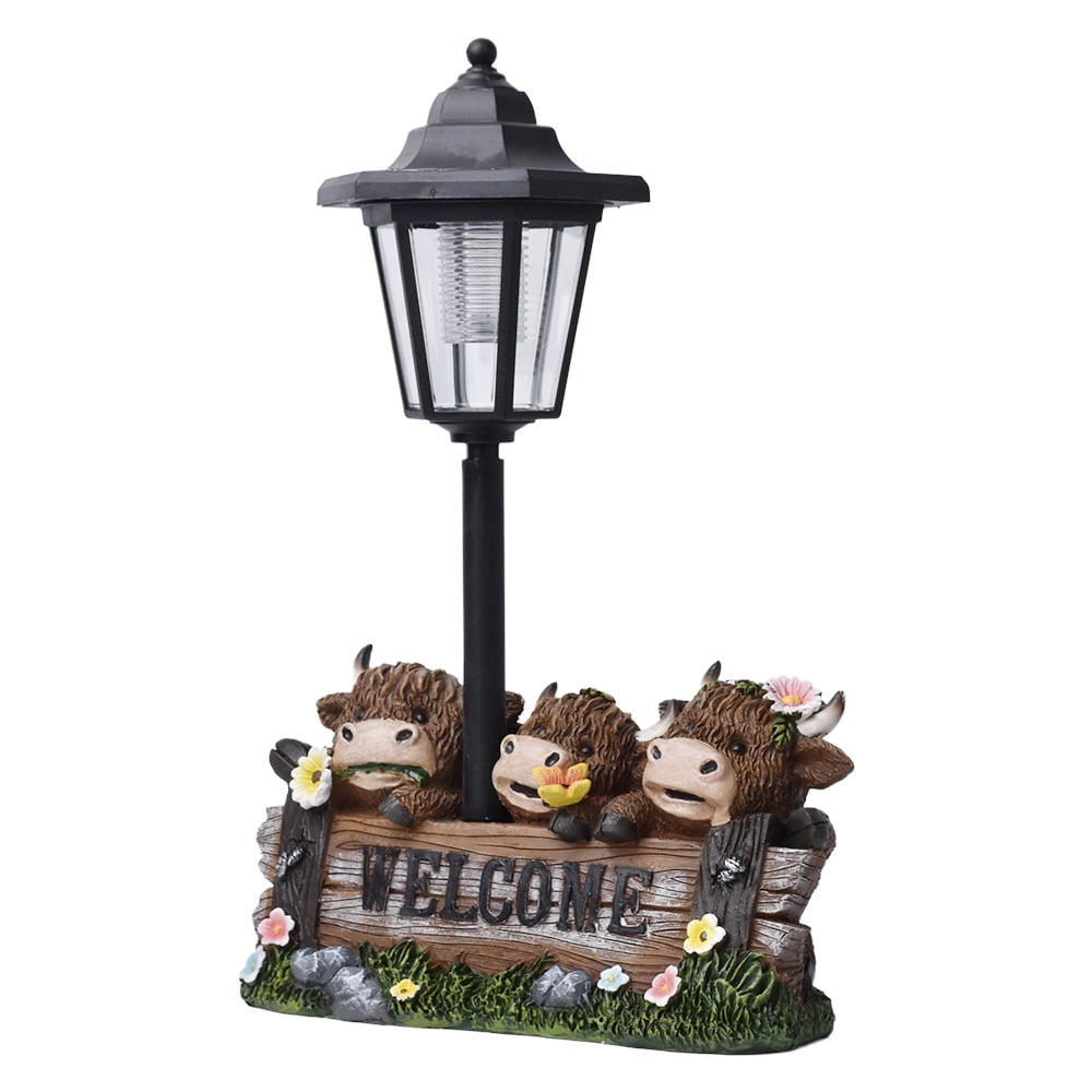 Garden Statues Highland Cow with Solar Lantern Outdoor Figurines ...