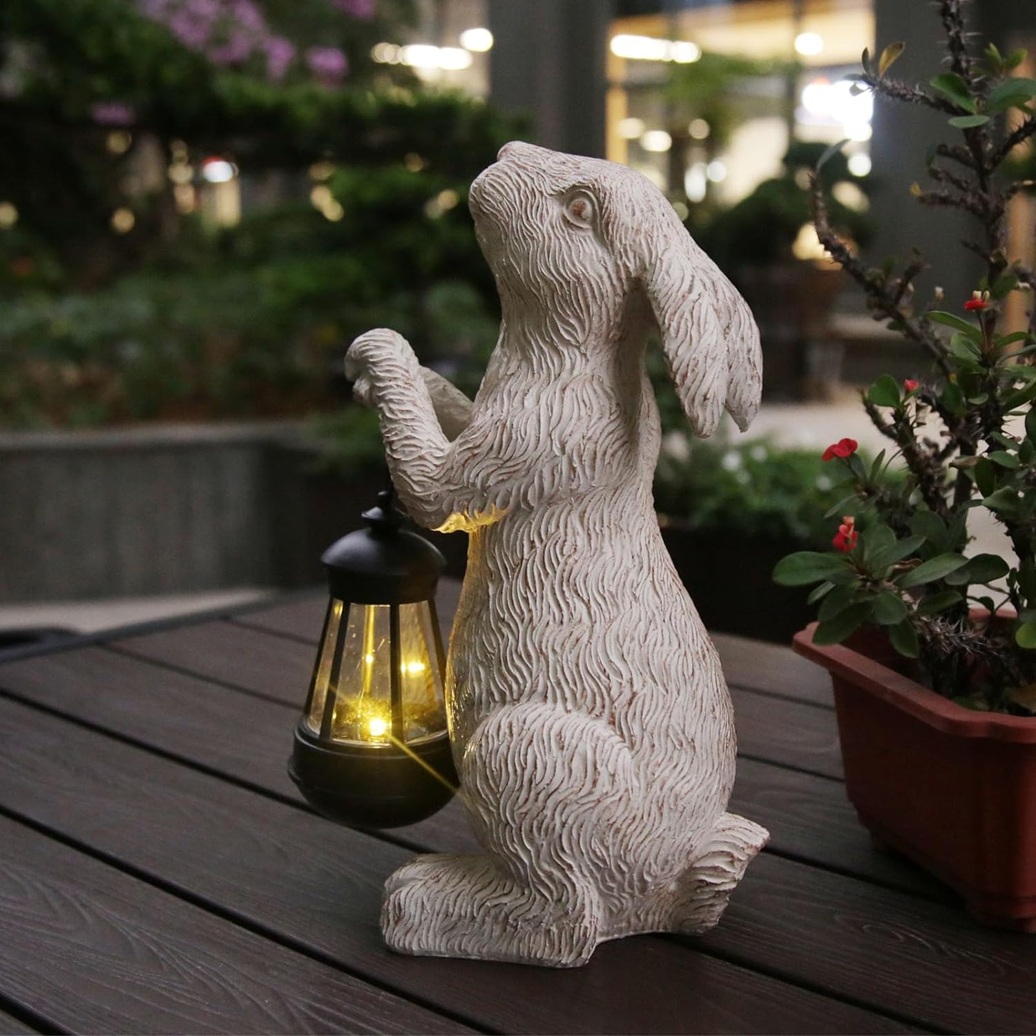 Garden Statues Rabbit with Solar Lights-Bunny Figurine Outdoor ...