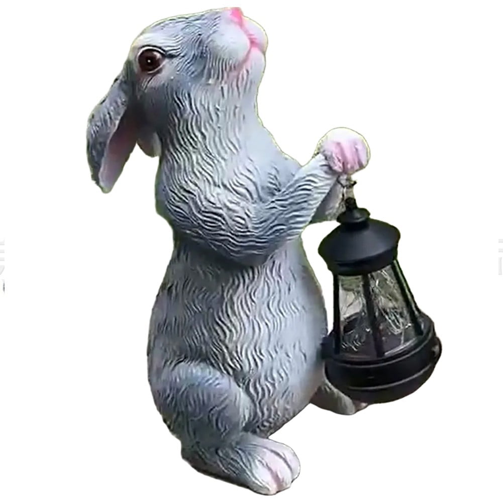 Garden Statues Rabbit with Solar Light-Bunny Figurine Outdoor Easter ...