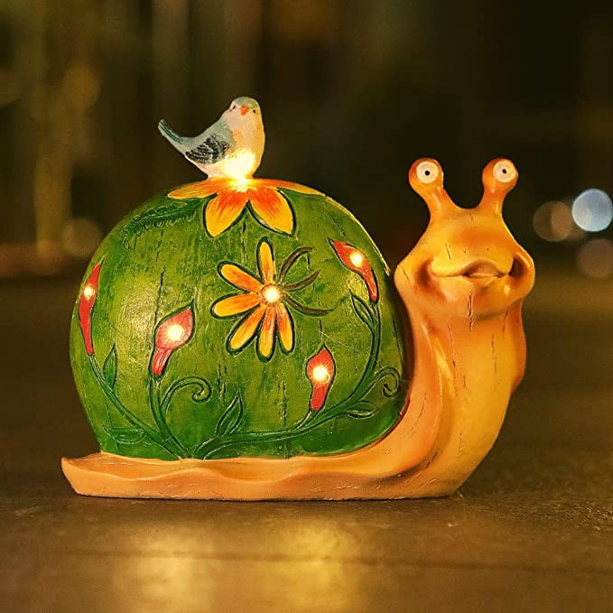 Garden Statues Snails Decor, Resin Art Statue Ornaments with Solar LED ...