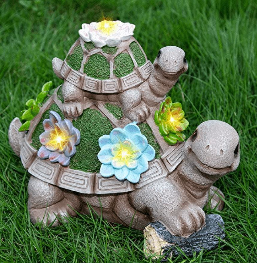 Garden Statues Turtle Figurine, Solar Garden Sculptures with Succulent ...