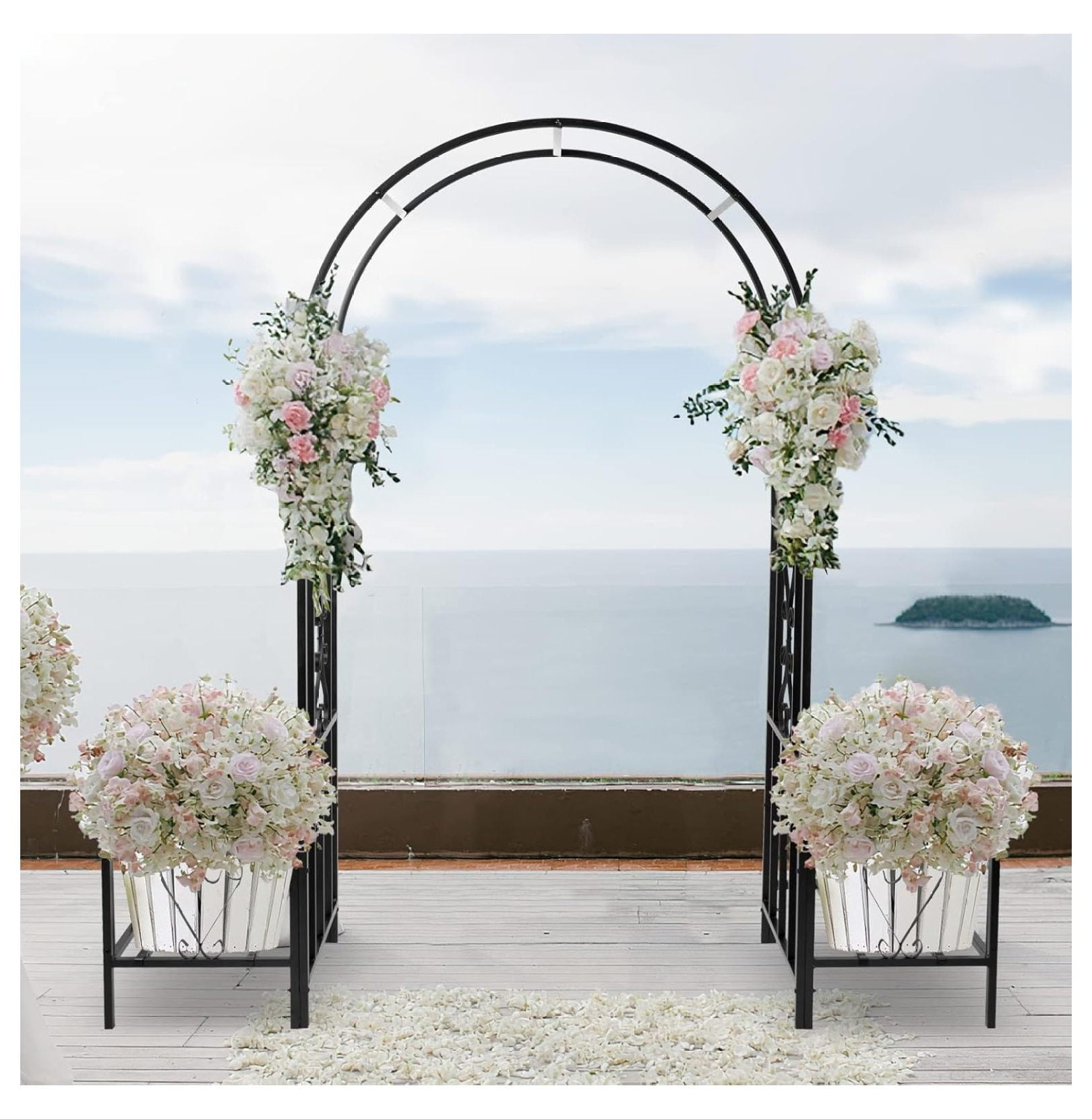 Garden Steel Arbor Garden Arch - Arch Trellis with Plant Baskets Arbour ...