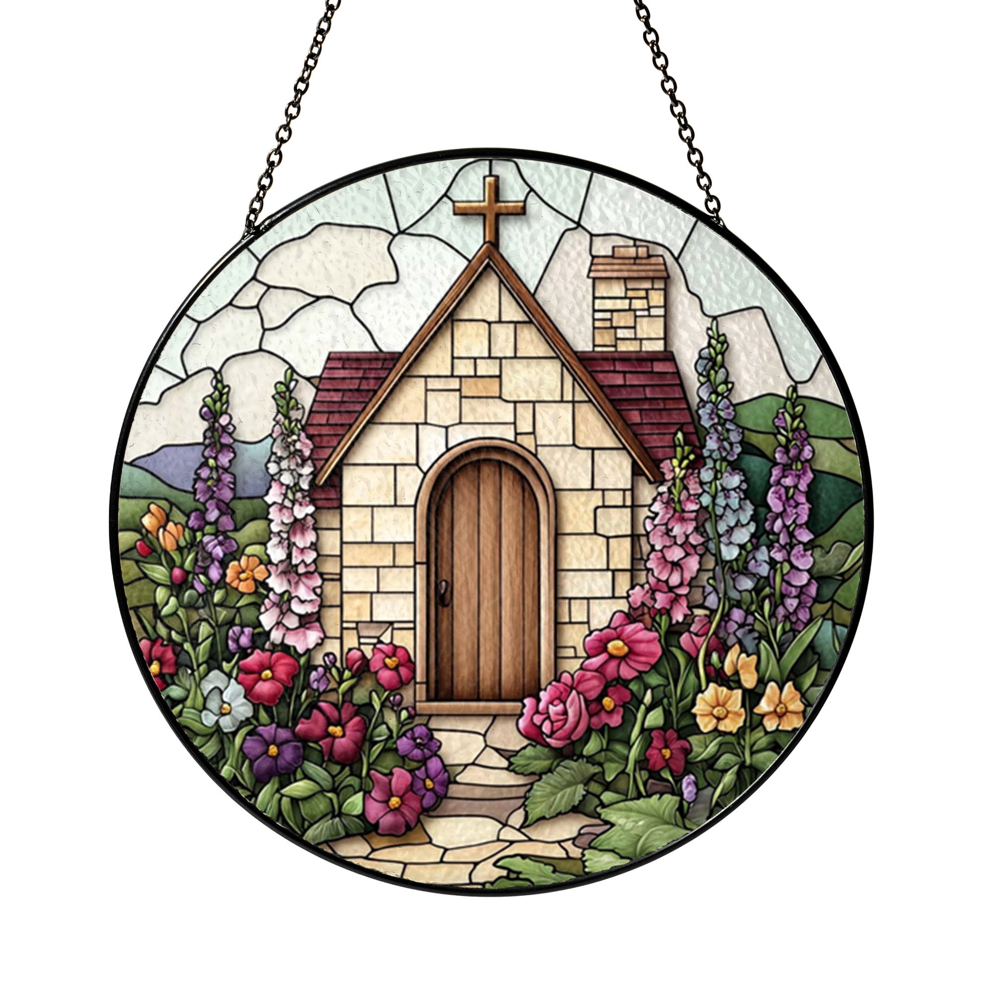 Garden Stone Building Glass Style Window Hanging - Walmart.com