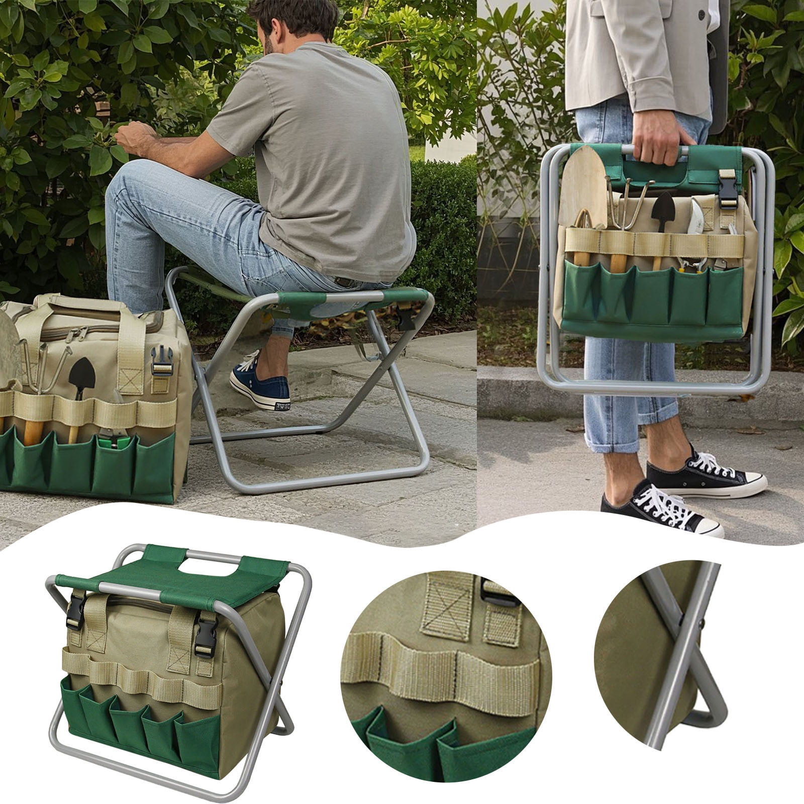 Garden Stool, 2025 New Folding Garden Seat with Detachable Storage Bag ...