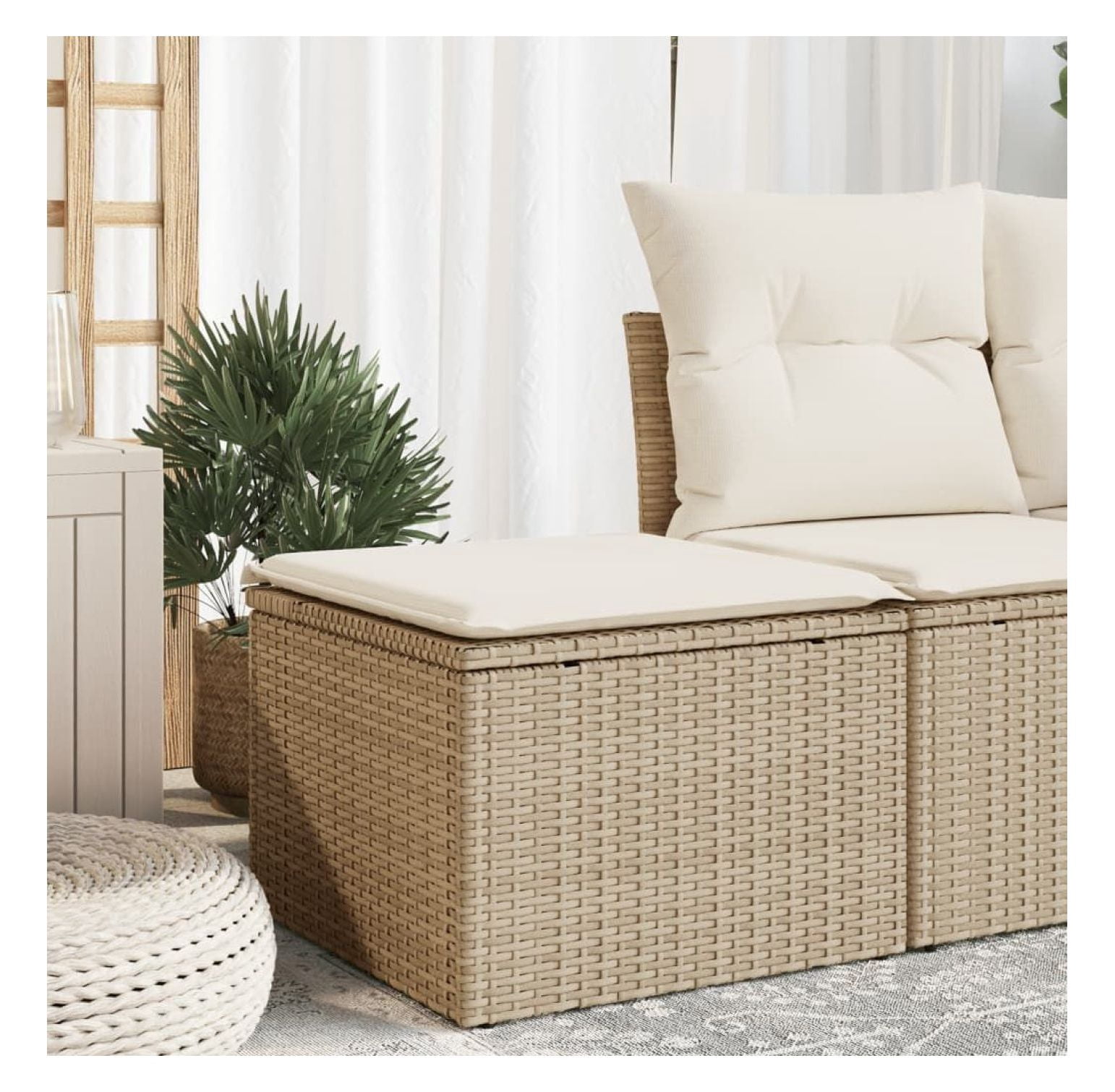 Garden Stool Beige PE Rattan Medium UV-resistant materials - Walmart.com