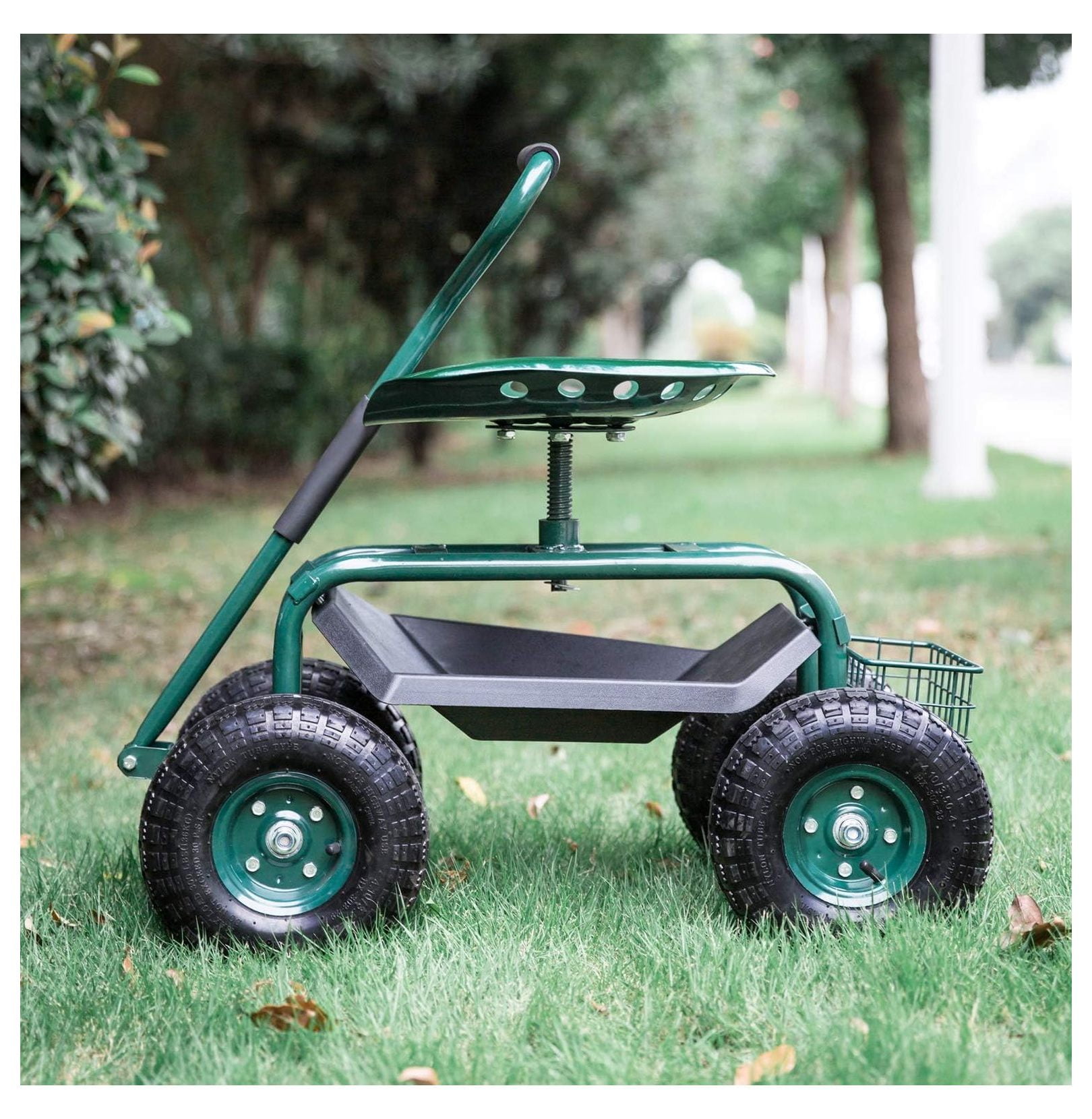 Garden Stool Cart Rolling Adjustable Degree Swivel Seat with Adjustable ...