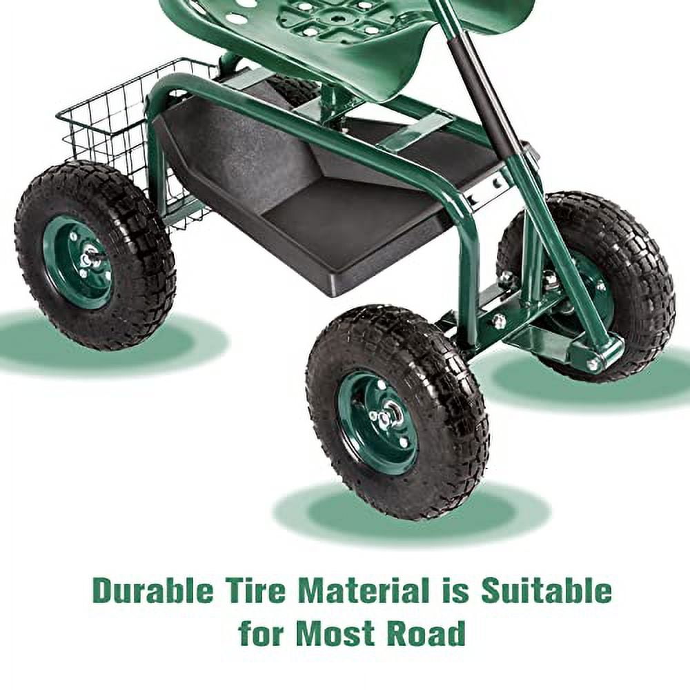 Garden Stool Cart Rolling Work Seat Outdoor Storage Basket Scooter for ...