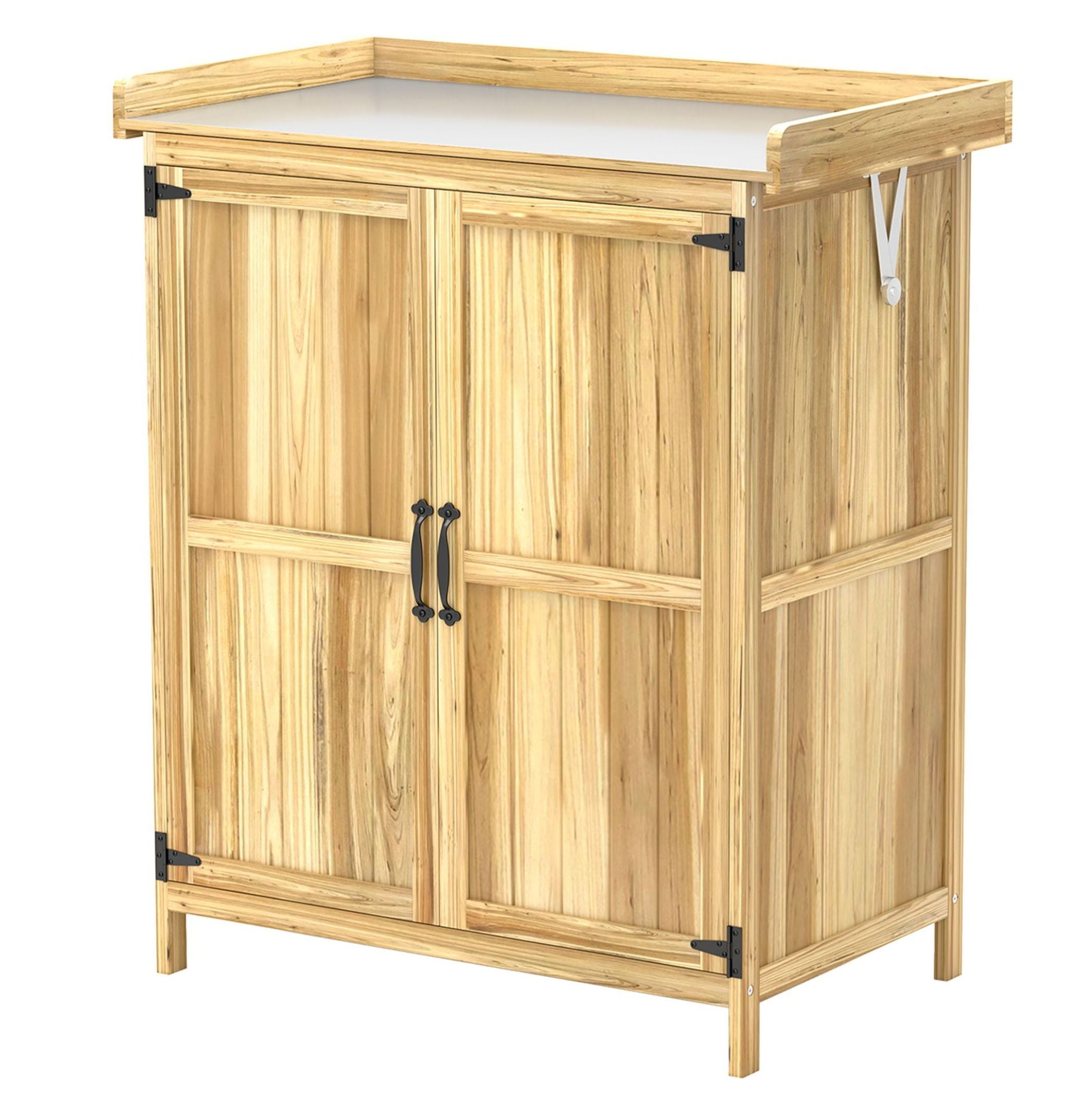 Garden Storage Cabinet Outdoor, Wooden Tool Shed with Metal Tabletop ...