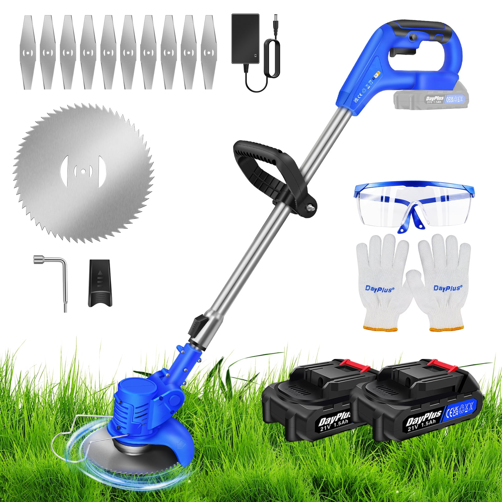 Garden Strimmer Cordless, Electric Grass Trimmer with 2PCS 1.5Ah ...