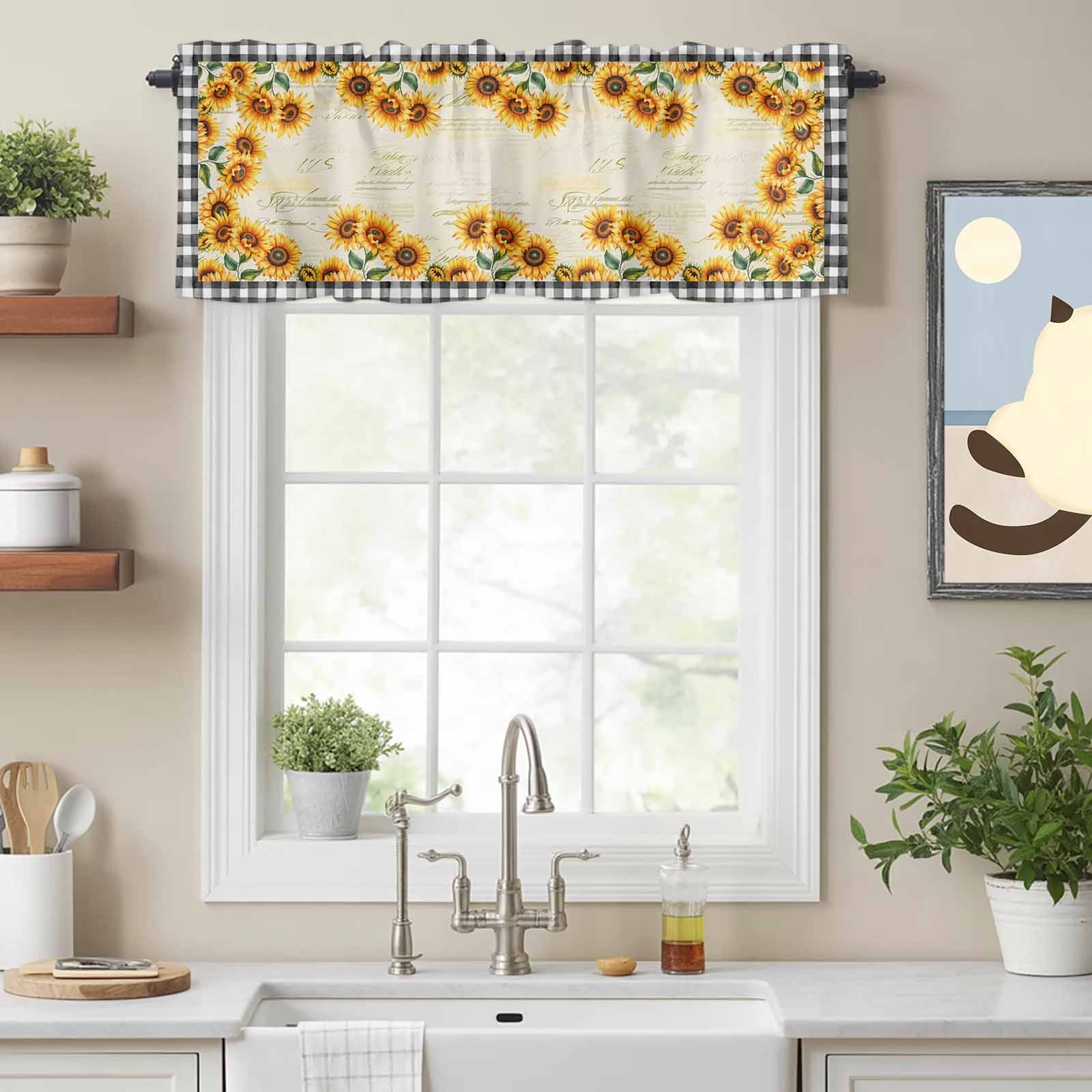 Garden Sunflower Buffalo Check Valances for Windows,Rod Pocket Valance ...