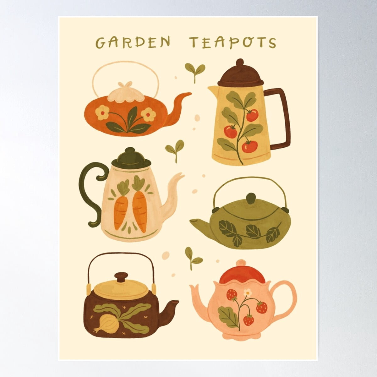 Garden Teapots Poster Wall Art, Modern Wall Decor For Living Room ...