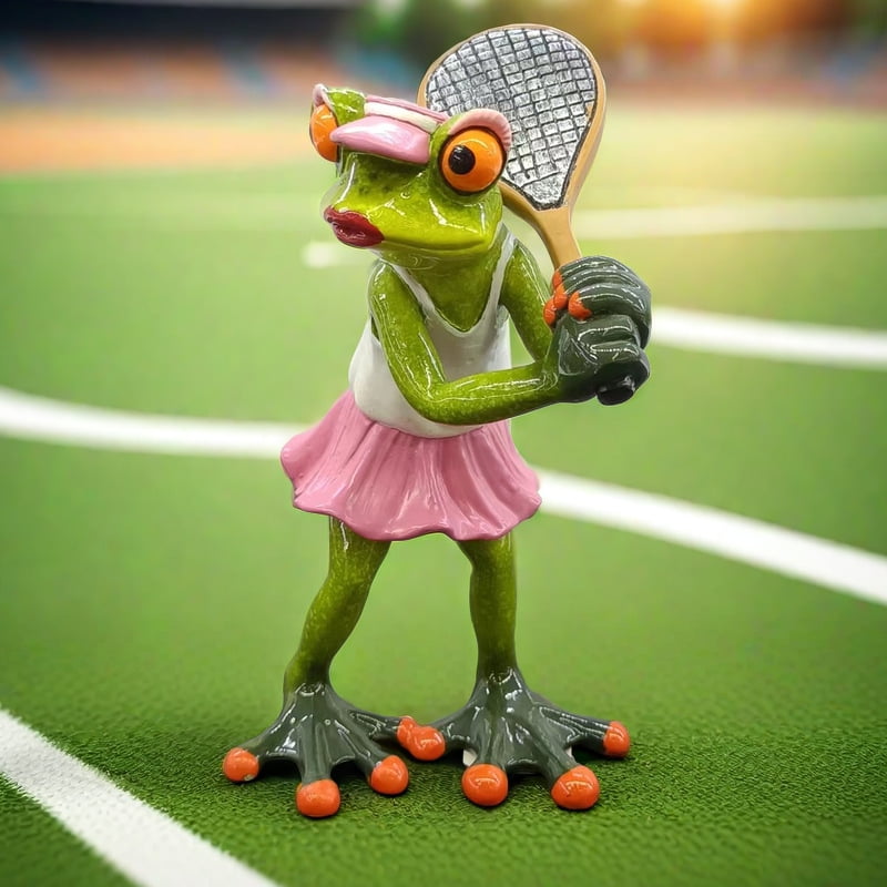 Garden Tennis Frog Statue Funny Animal Figurine Statue Ornament Home ...