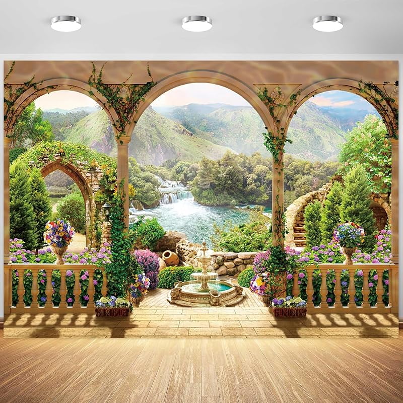 Garden Terrace Backdrop European Medieval Building Nature Scenery ...