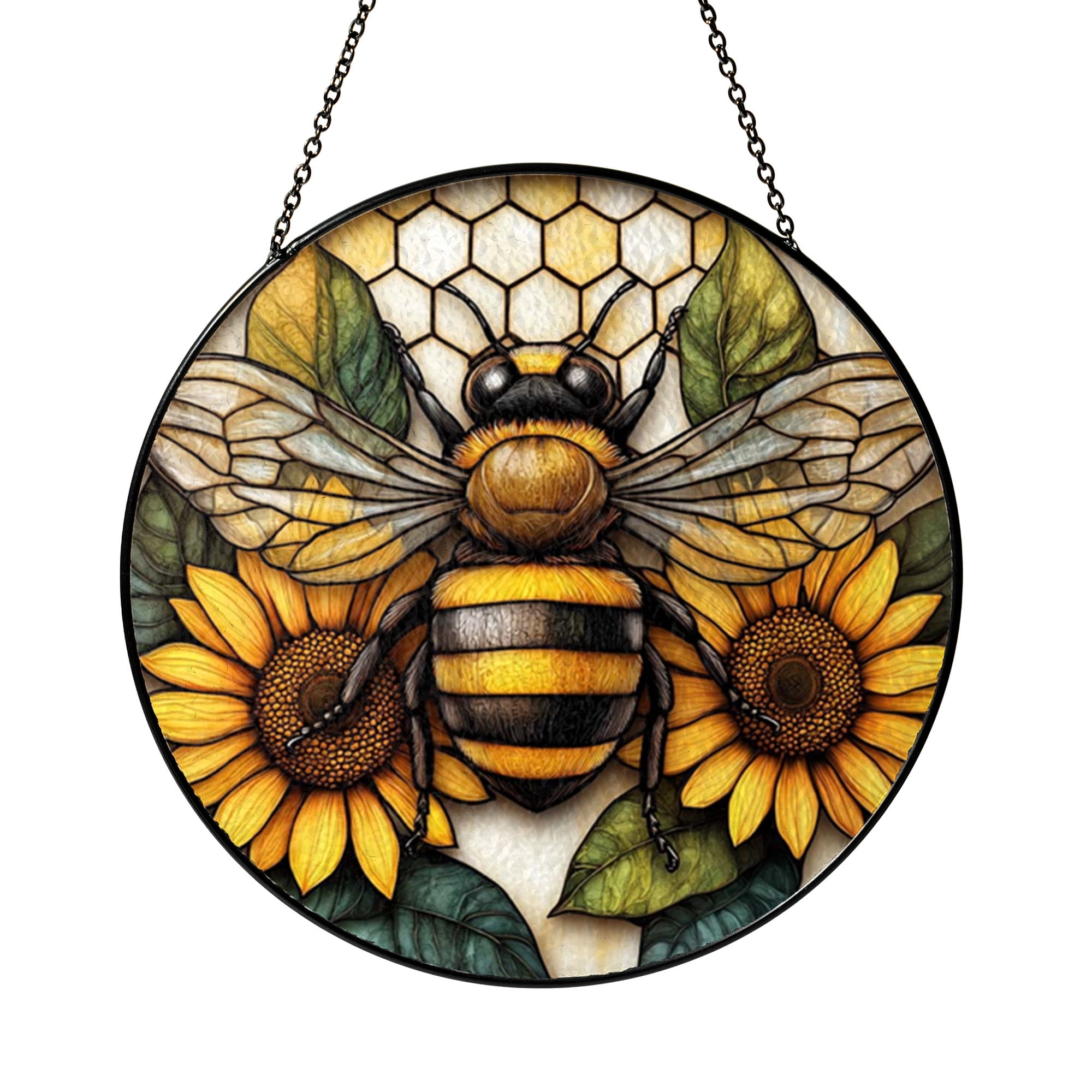 Garden Theme Bee Stained Glass Suncatcher – Botanical Window Decor ...