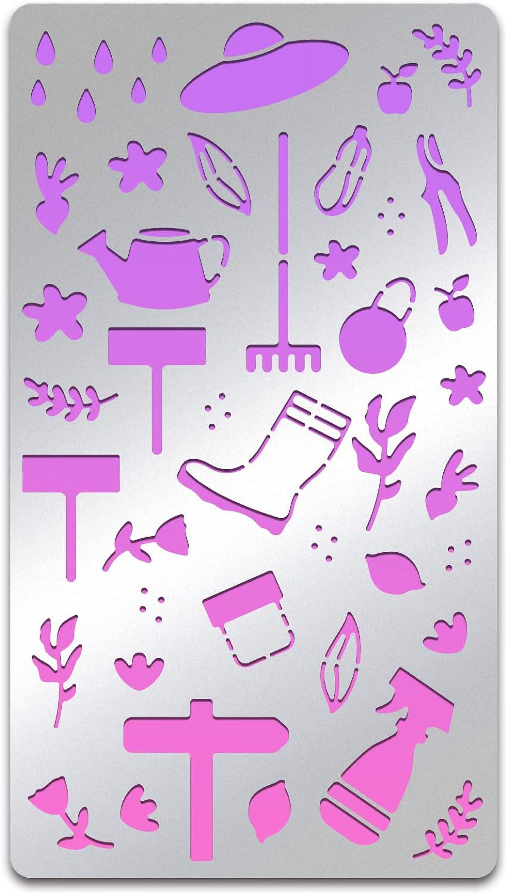 Garden Theme Stainless Steel Stencil 4x7" Hat Rain Boots Plants ...