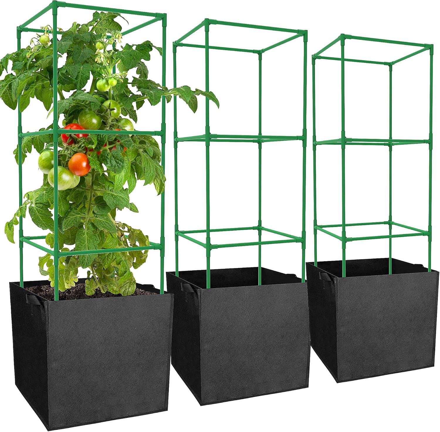 Garden Tomato Cage with Grow Bags - Square Plant Support Frame with ...