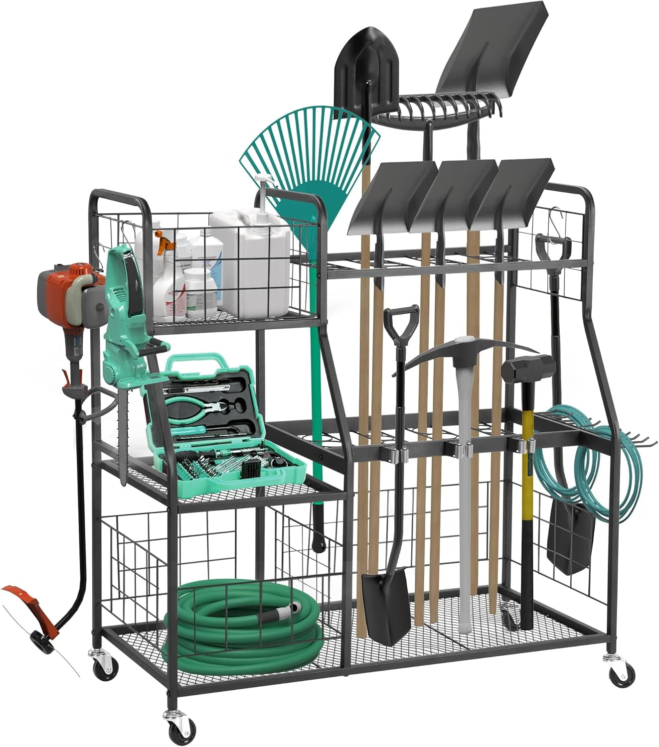 Garden Tool Organizer, 3 Tier Utility Yard Tool Organizer with Wheels ...