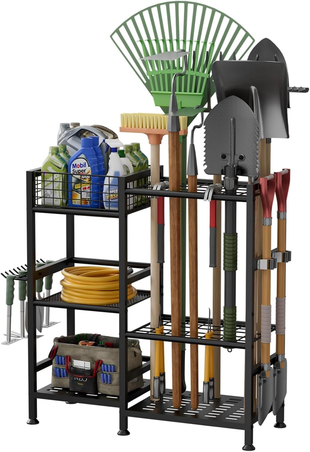 Garden Tool Organizer with Basket, 3 Tier Yard Tool Storage Rack for ...